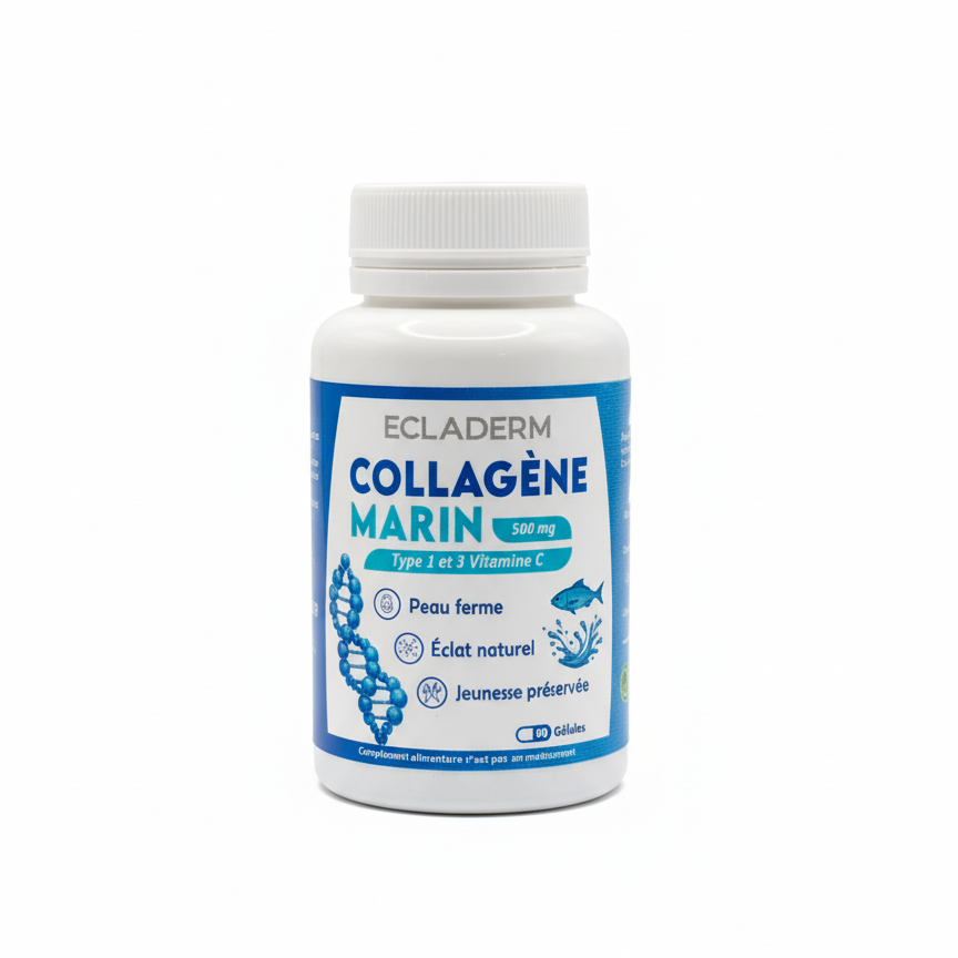 ECLADERM Collagène Marin 90 Gélules Type I et III Vitamine C Anti-Âge ...